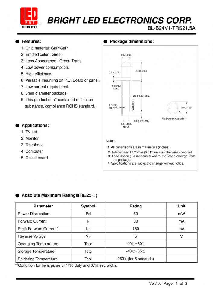 BL-B24V1-TRS21.5A technical document, page 1