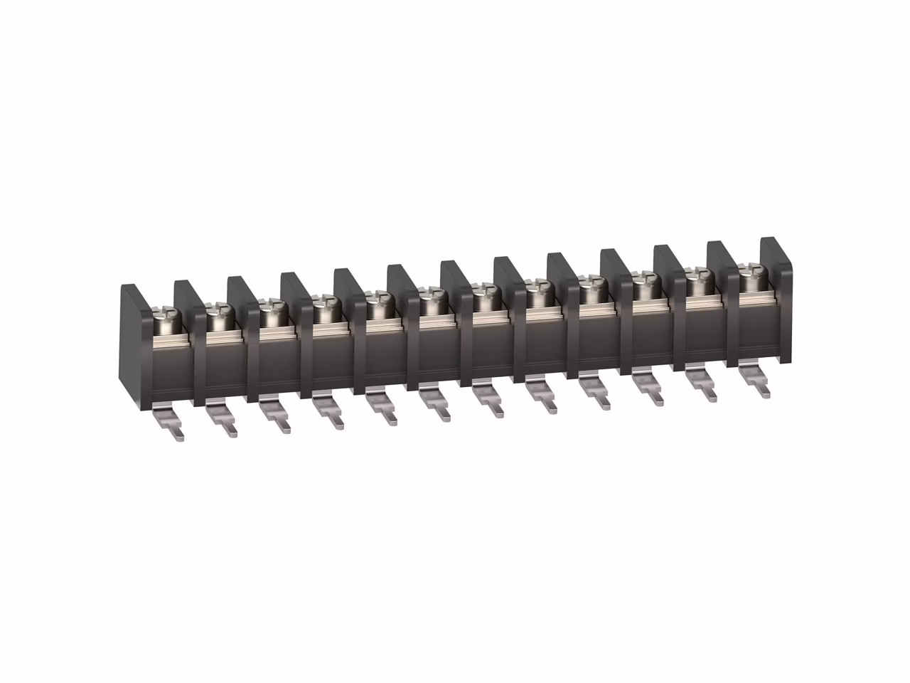 8.26mm Pitch, Single Row, Dual-Barrier Terminal Strip, Right Angle Terminals without Mounting Ends, Black, Steel Screws, 12 Circuits for sale
