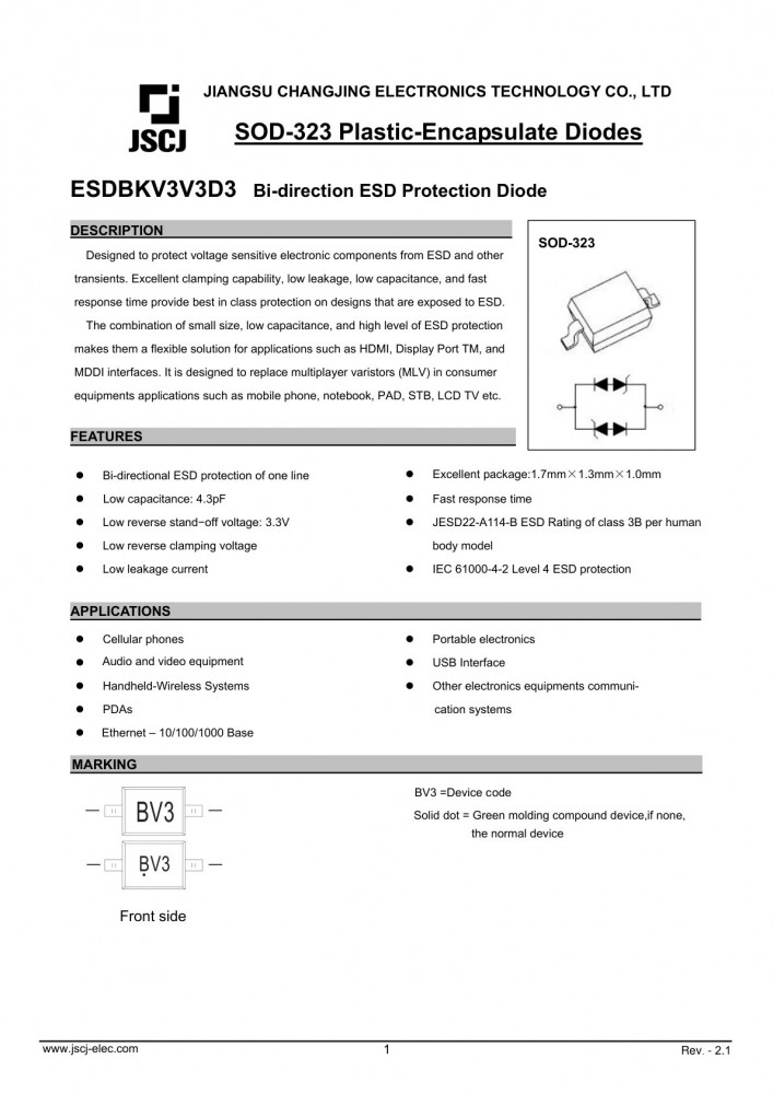 ESDBKV3V3D3 datasheet page 1