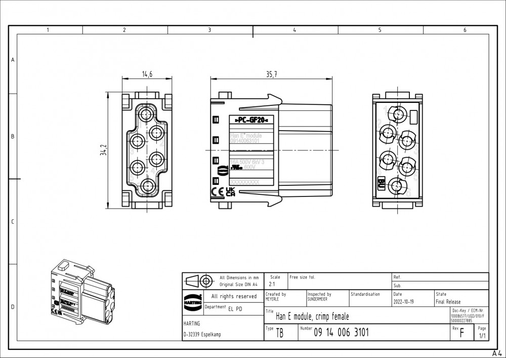 Harting 09140063101 technical drawing