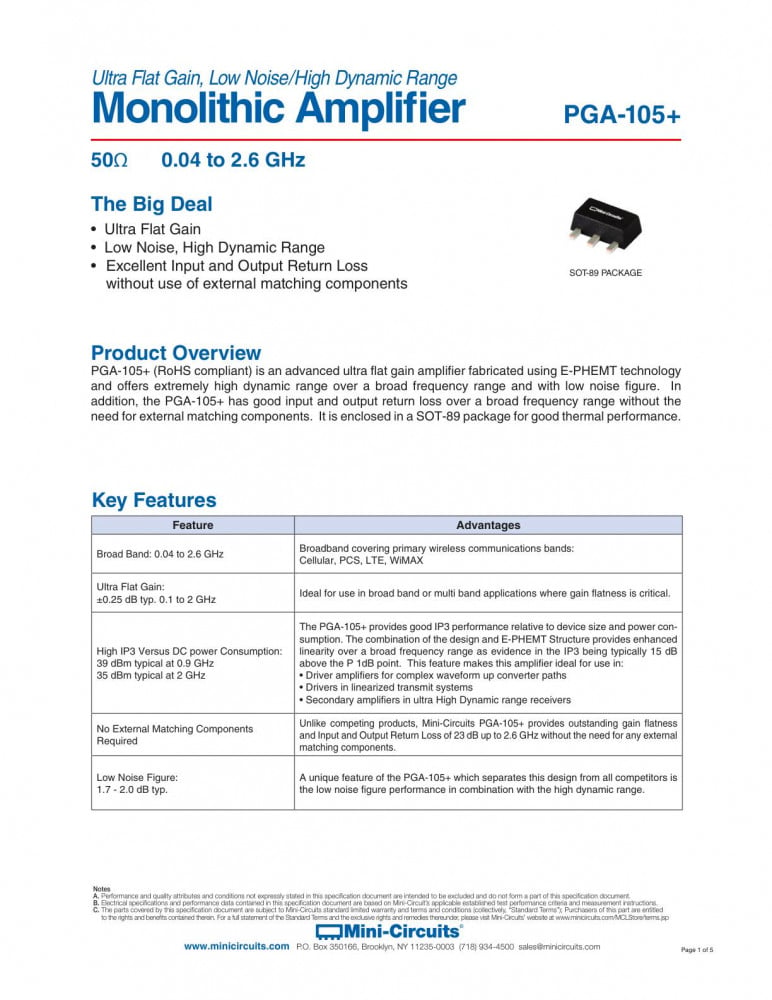 PGA-105+ datasheet page 1