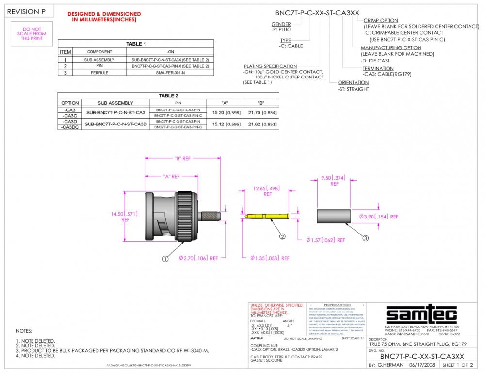 Samtec BNC7T-P-C-GN-ST-CA3 drawing page 1