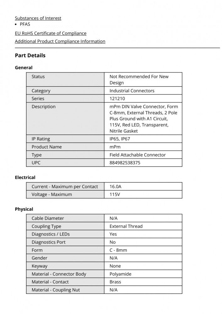 MOLEX DIN valve connector specification preview, page 2