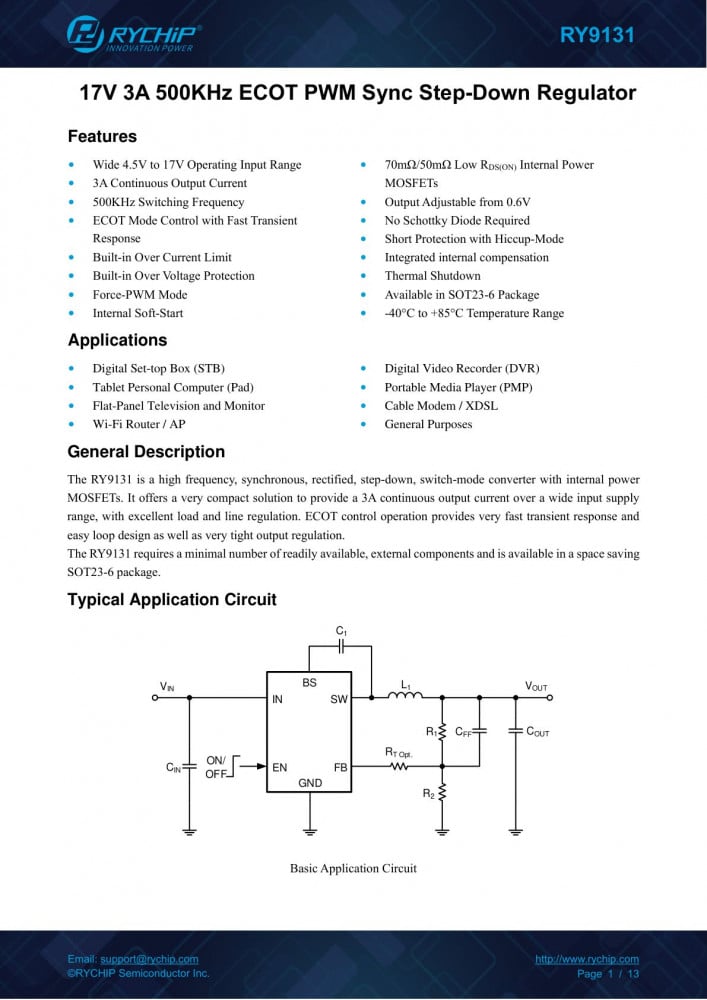 RY9131 datasheet page 1