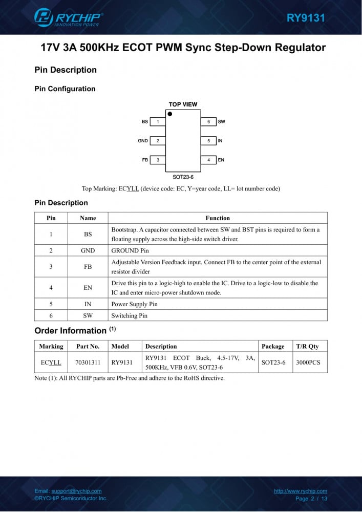 RY9131 datasheet page 2