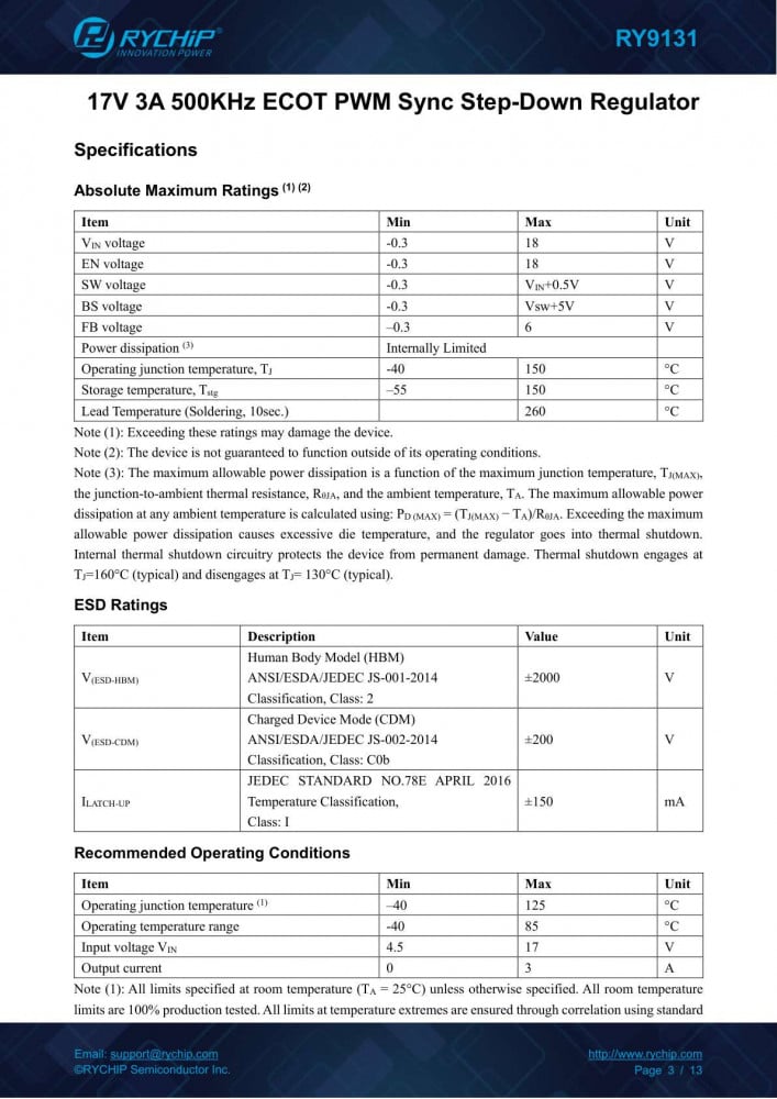 RY9131 datasheet page 3