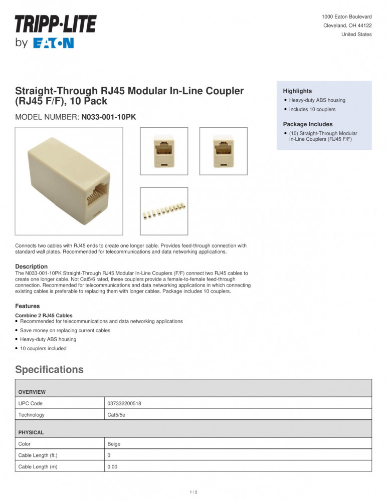 N033-001-10PK product documentation page 1