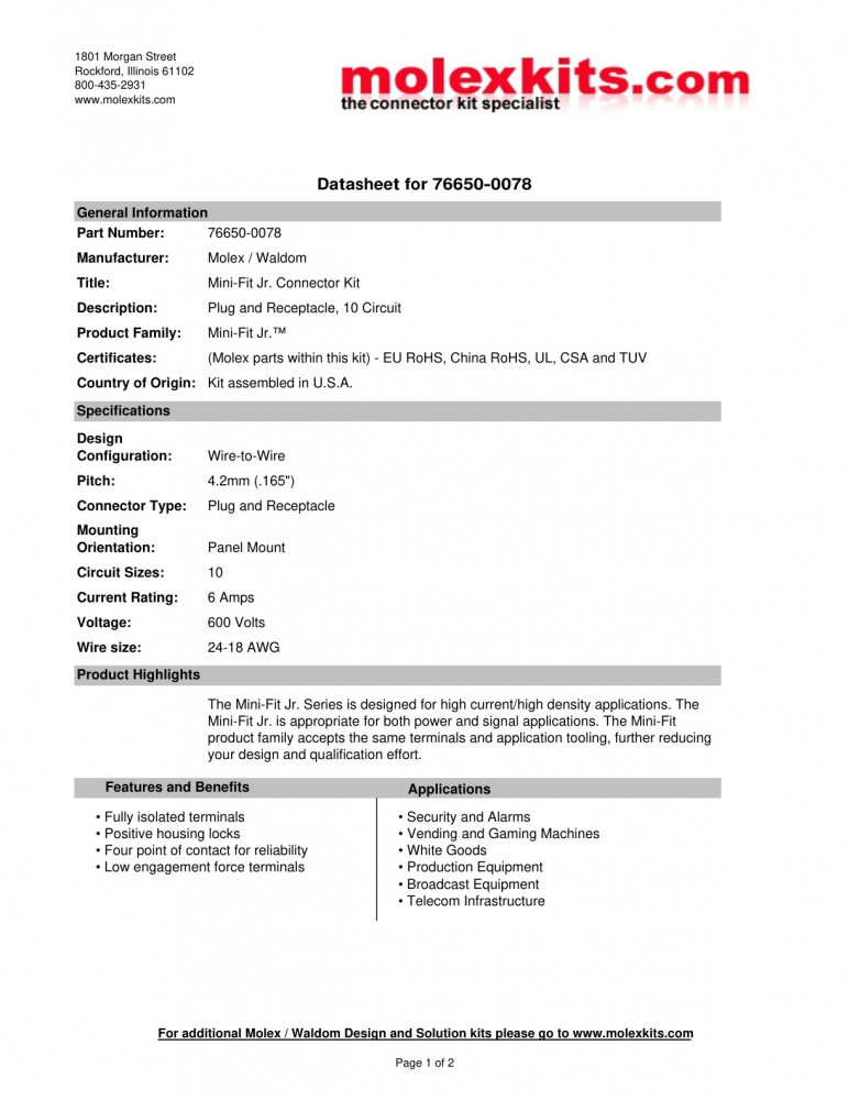 76650-0078 technical document page 1
