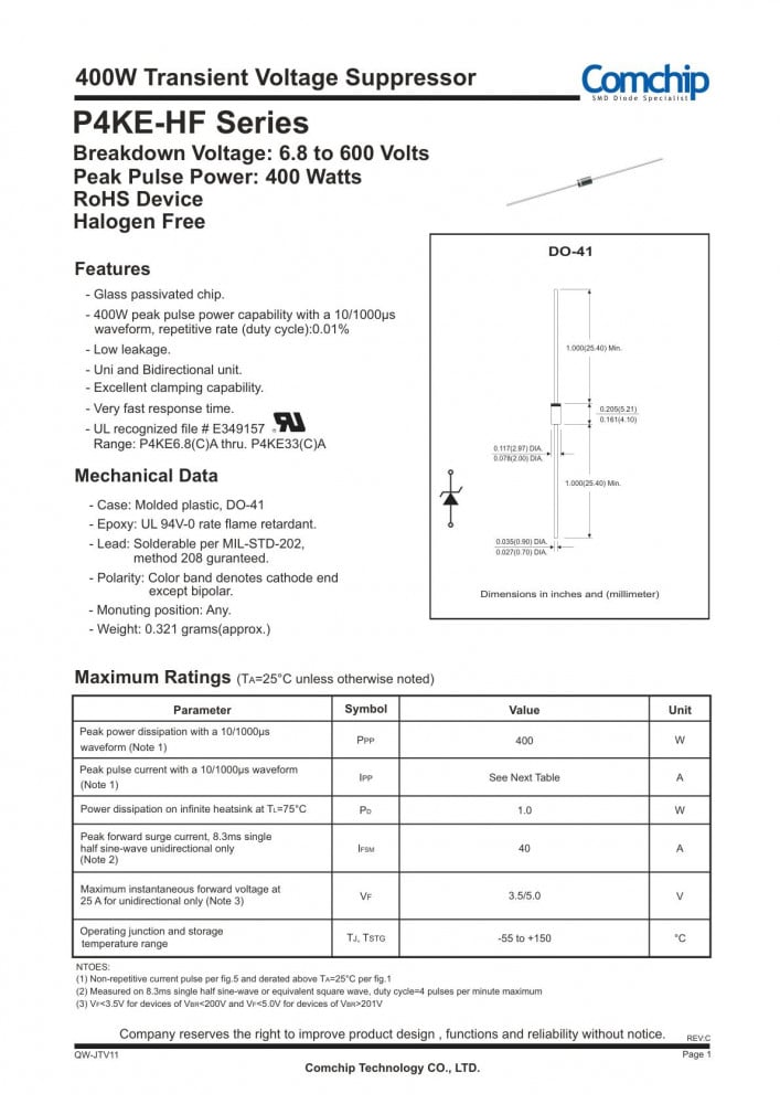 P4KE-HF Series datasheet page 1