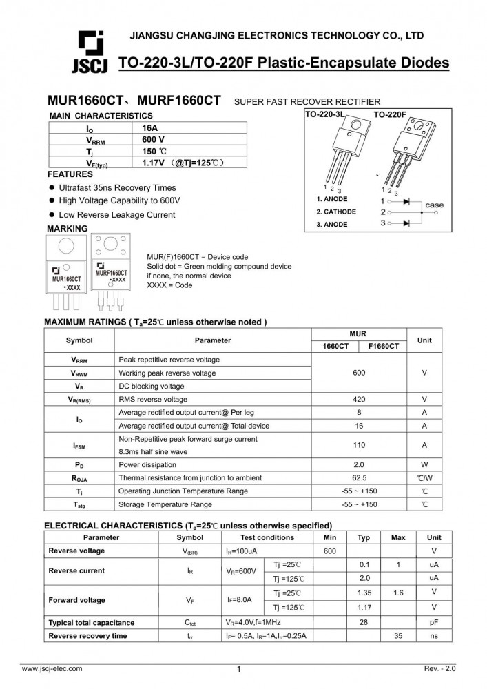 MUR1660CT datasheet page 1