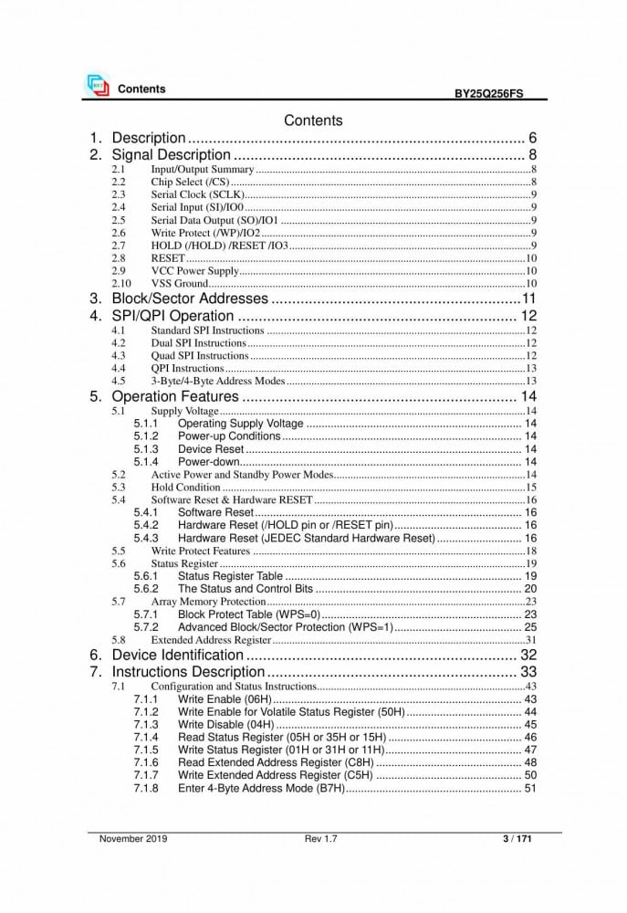 BY25Q256FSSIG datasheet page 3