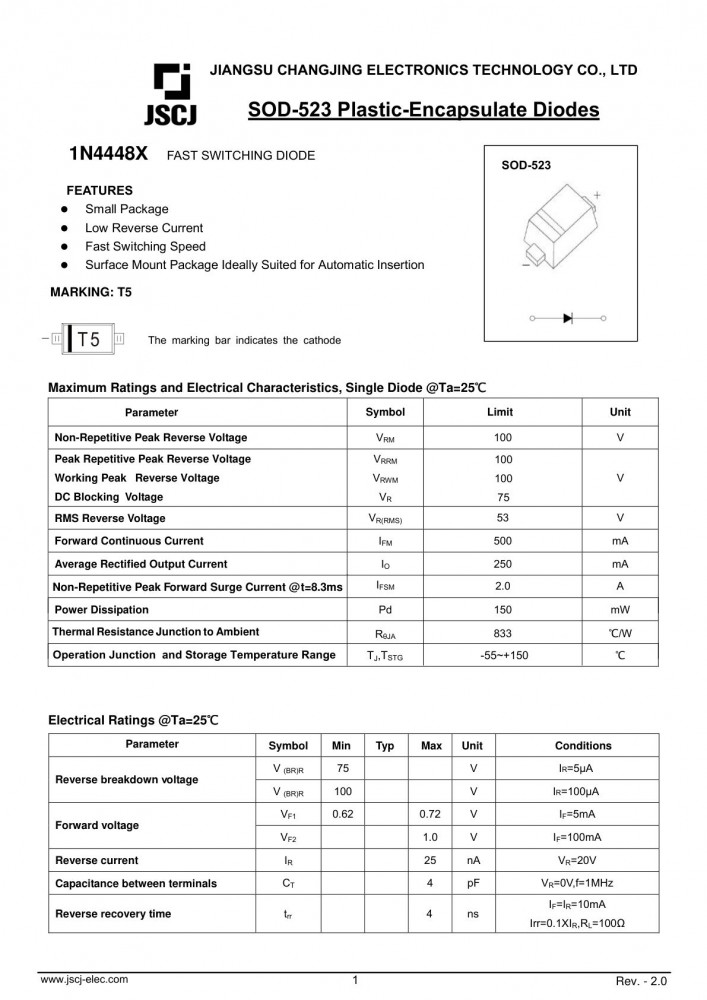 1N4448X datasheet page 1