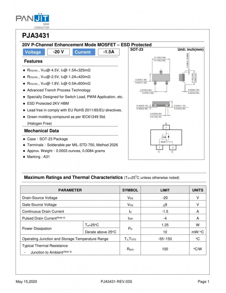 PJA3431 datasheet page 1