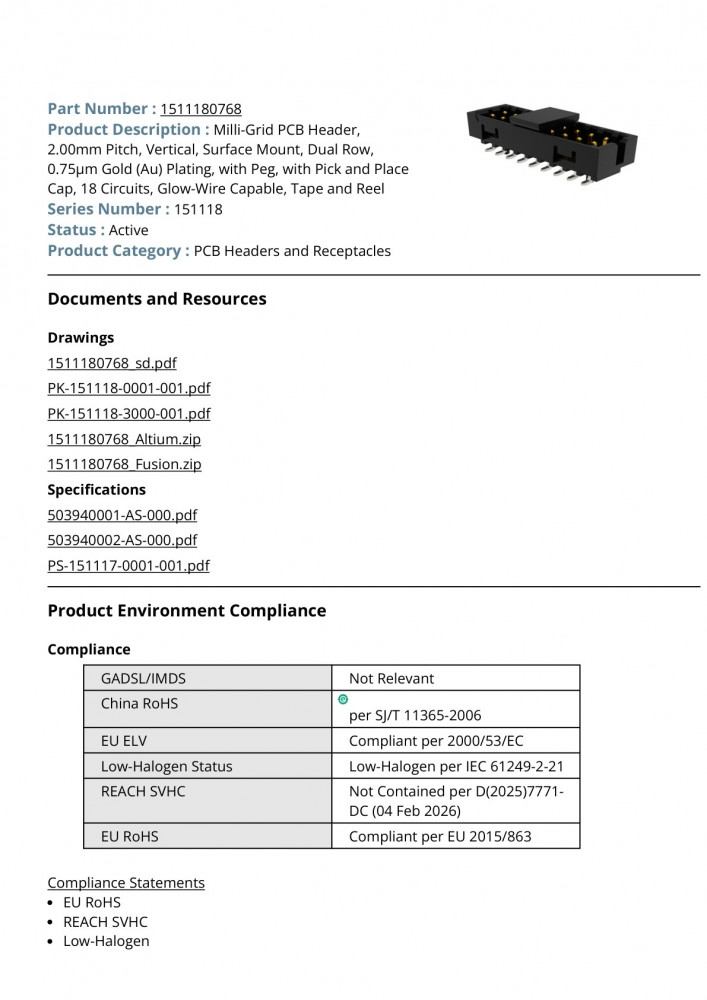 MOLEX Milli-Grid product specification page 1