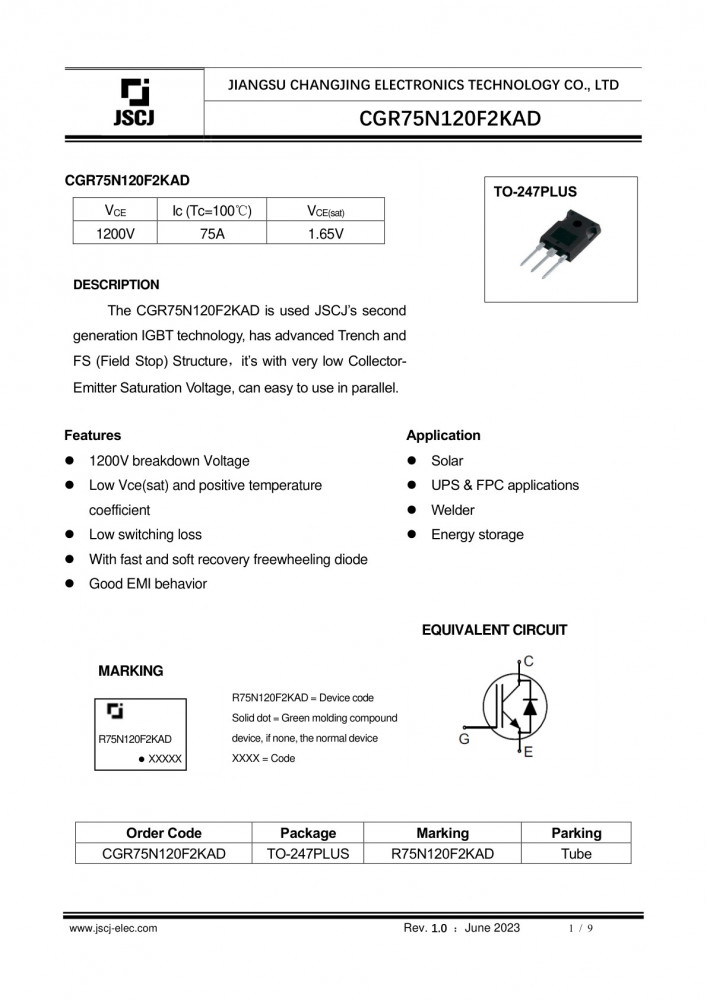 CGR75N120F2KAD datasheet page 1
