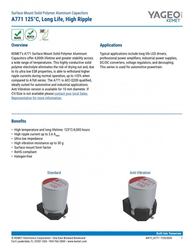 KEMET A771 datasheet page 1