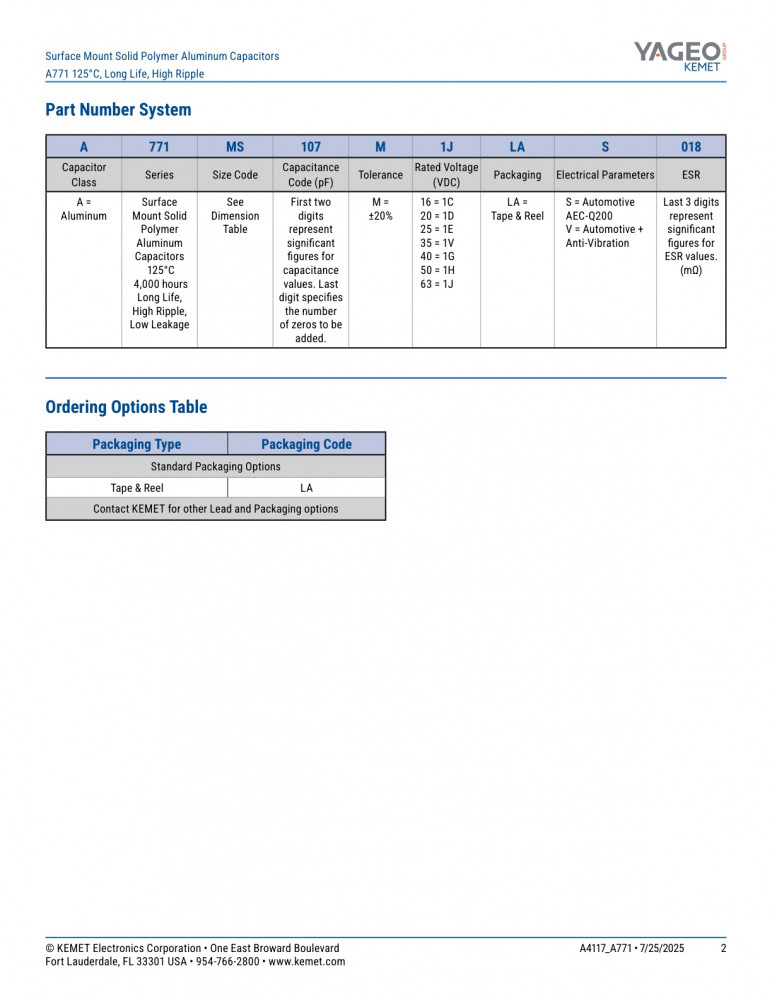 KEMET A771 datasheet page 2