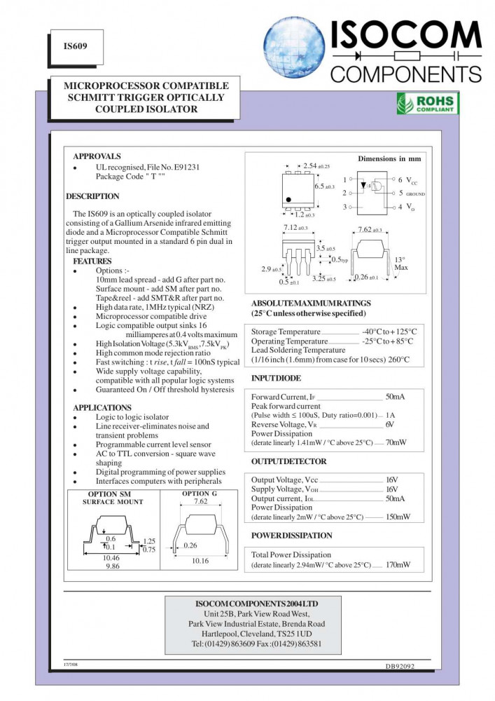 IS609 datasheet page 1