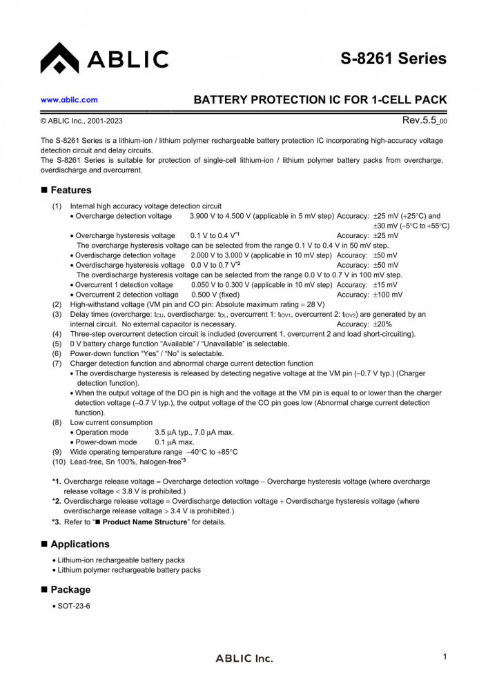 S-8261 datasheet page 1