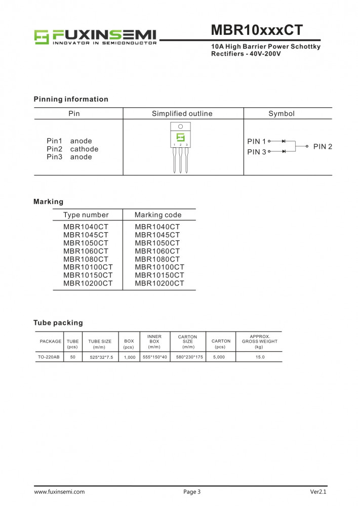 MBR10100CT datasheet page 3