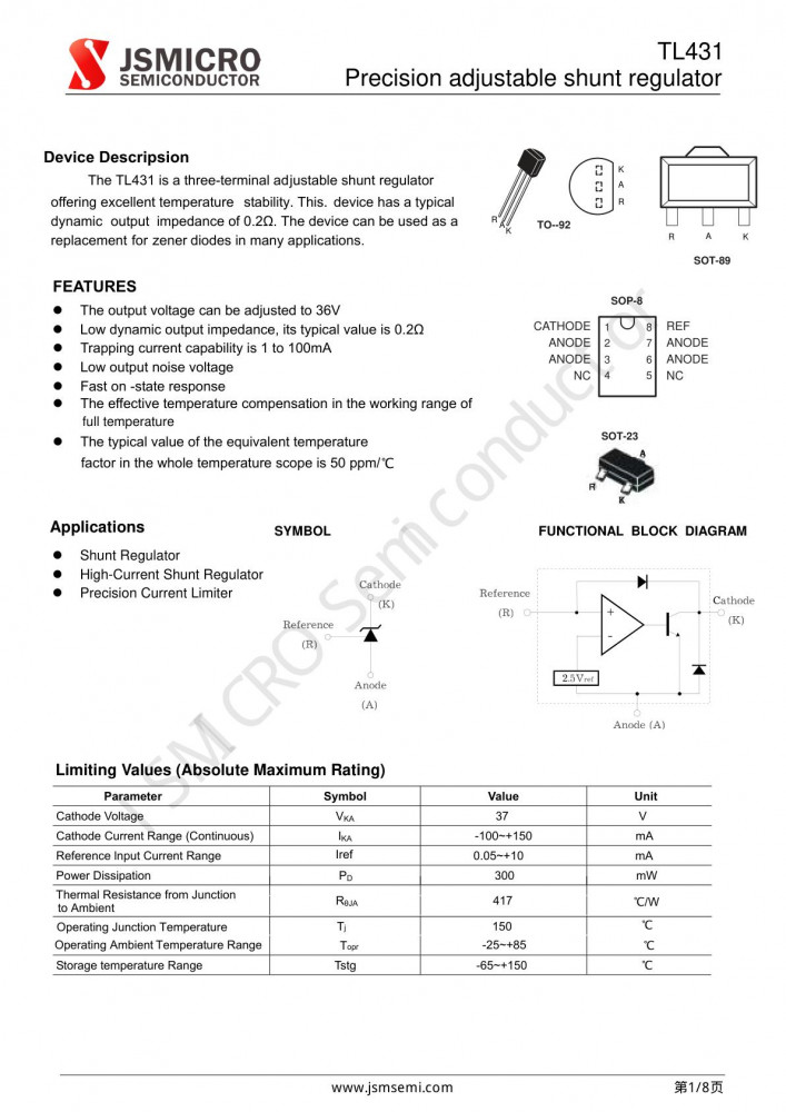 JSMSEMI TL431 datasheet page 1