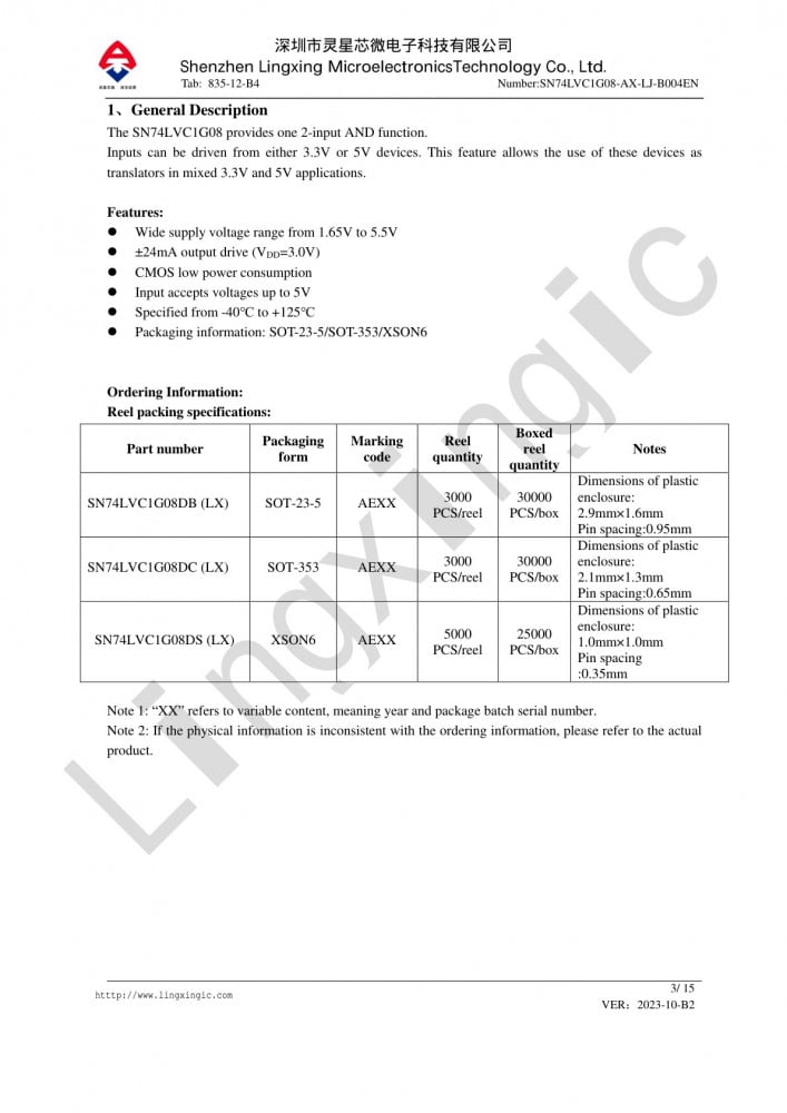 SN74LVC1G08 datasheet page 3