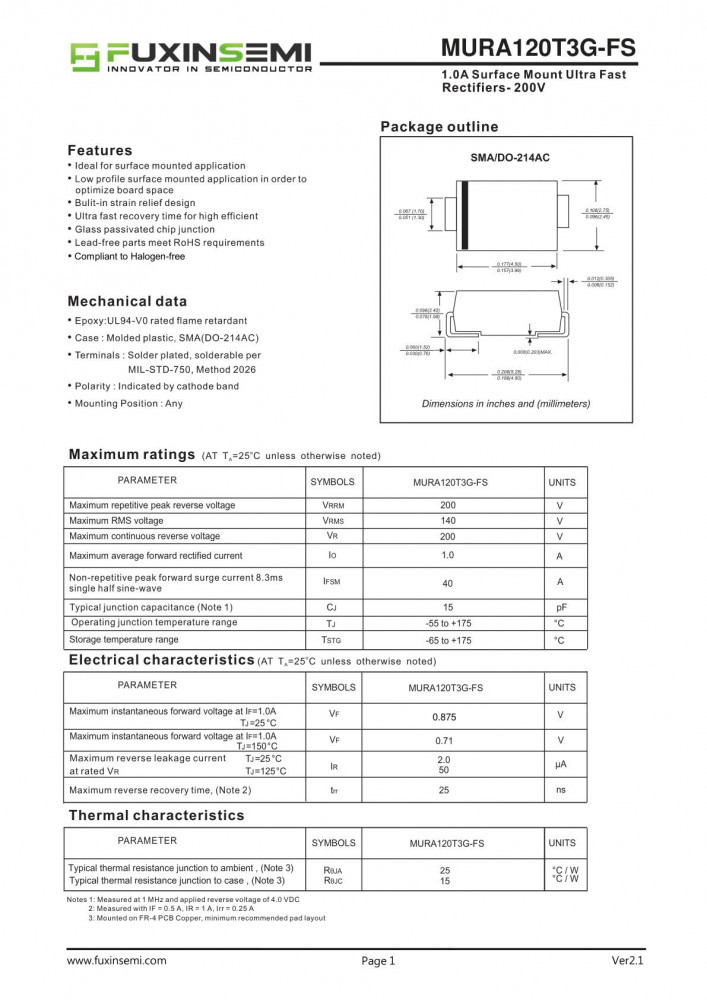 MURA120T3G-FS datasheet page 1