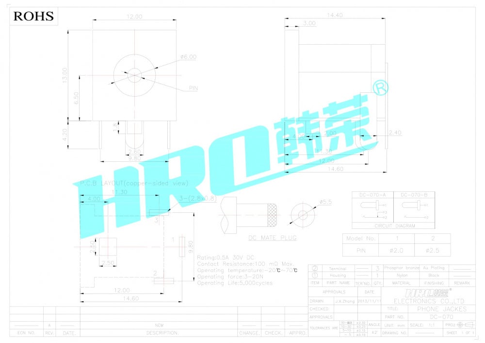 HRO DC-070 drawing preview