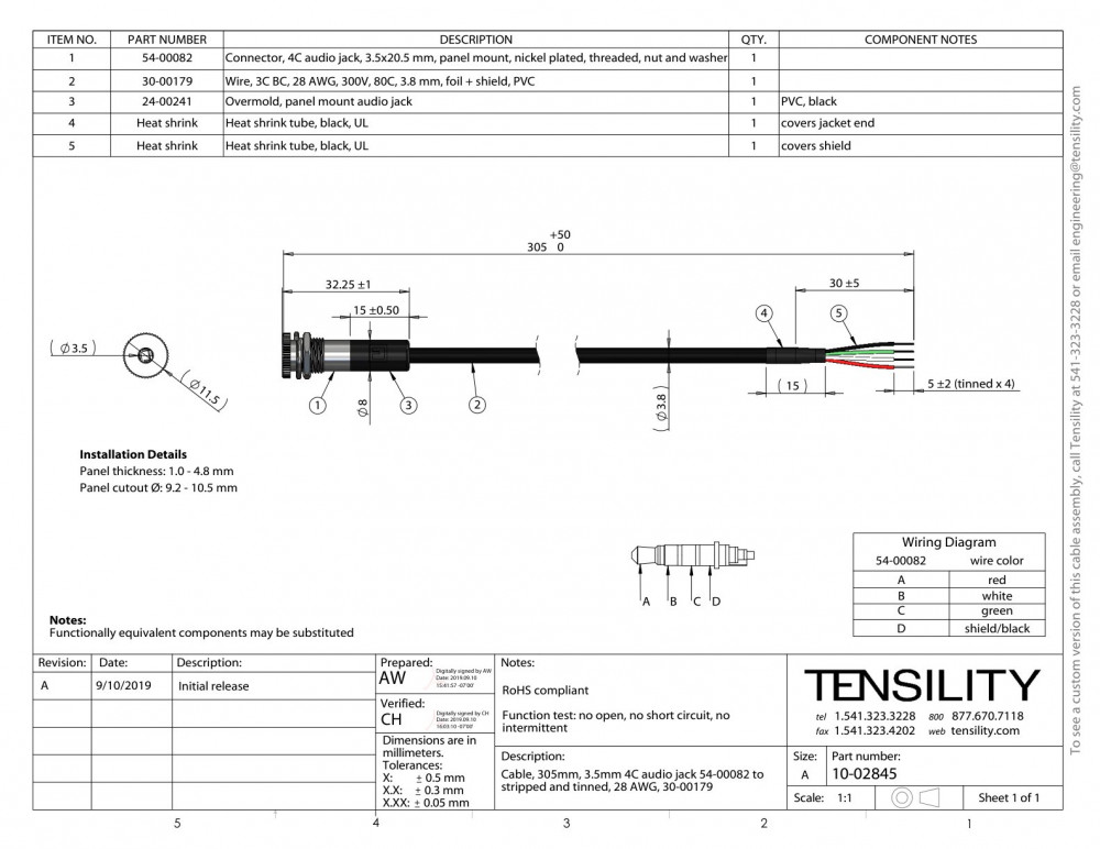 Tensility International 10-02845 product drawing