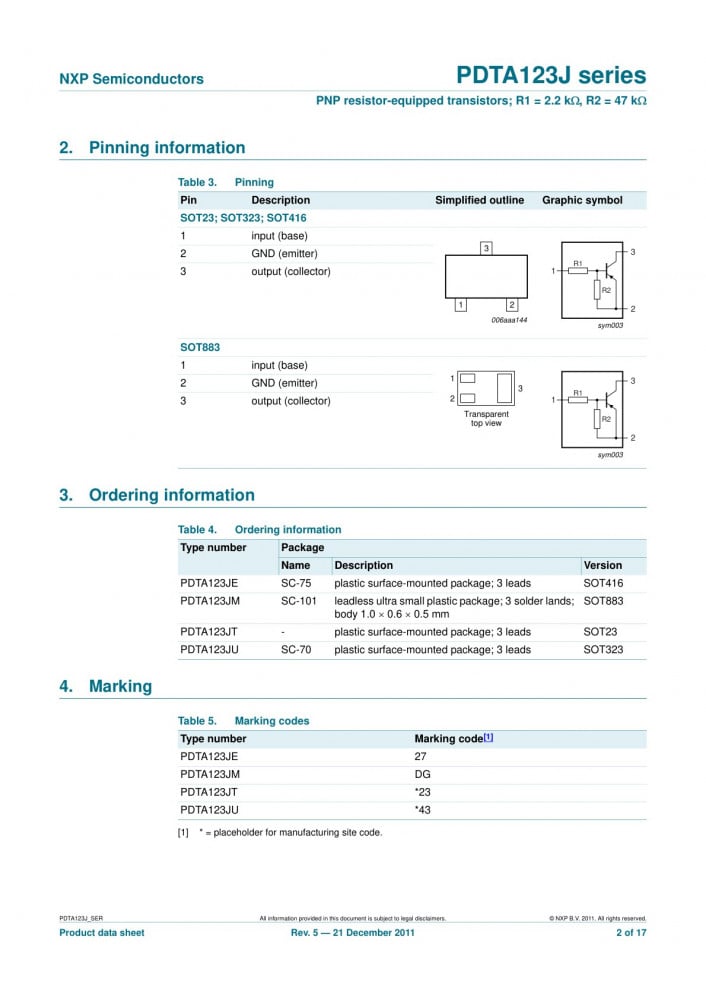 PDTA123JM datasheet page 3