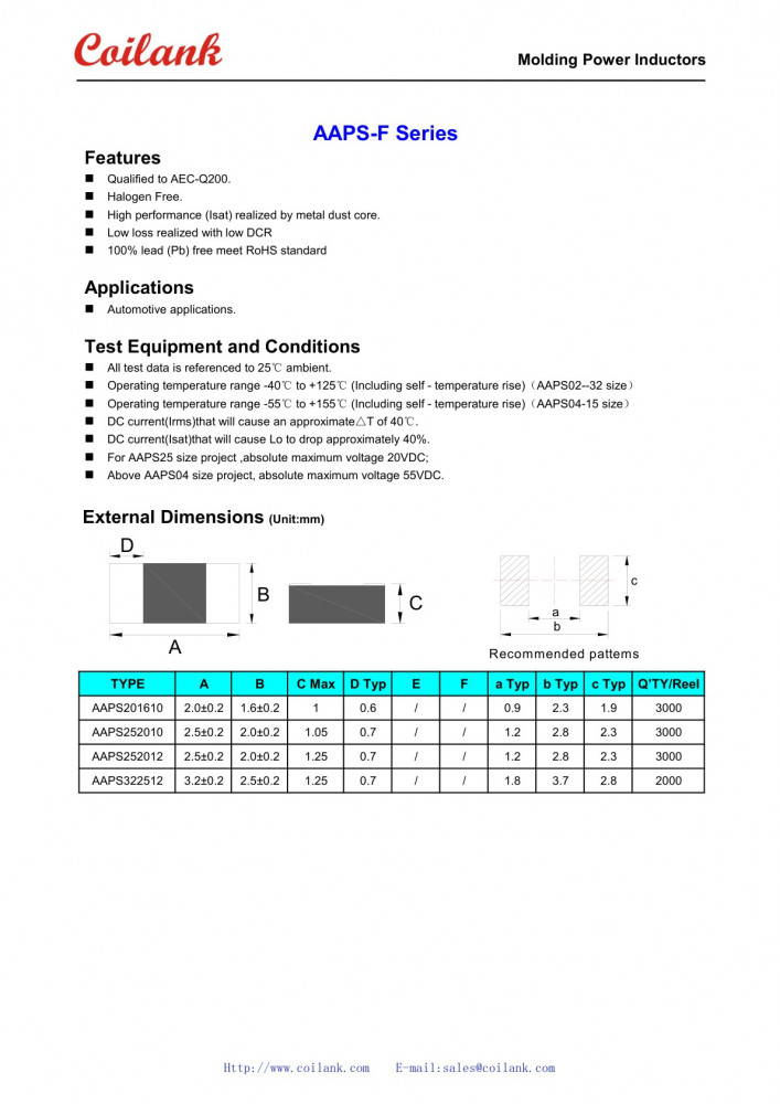 COILANK AAPS-F datasheet page 1