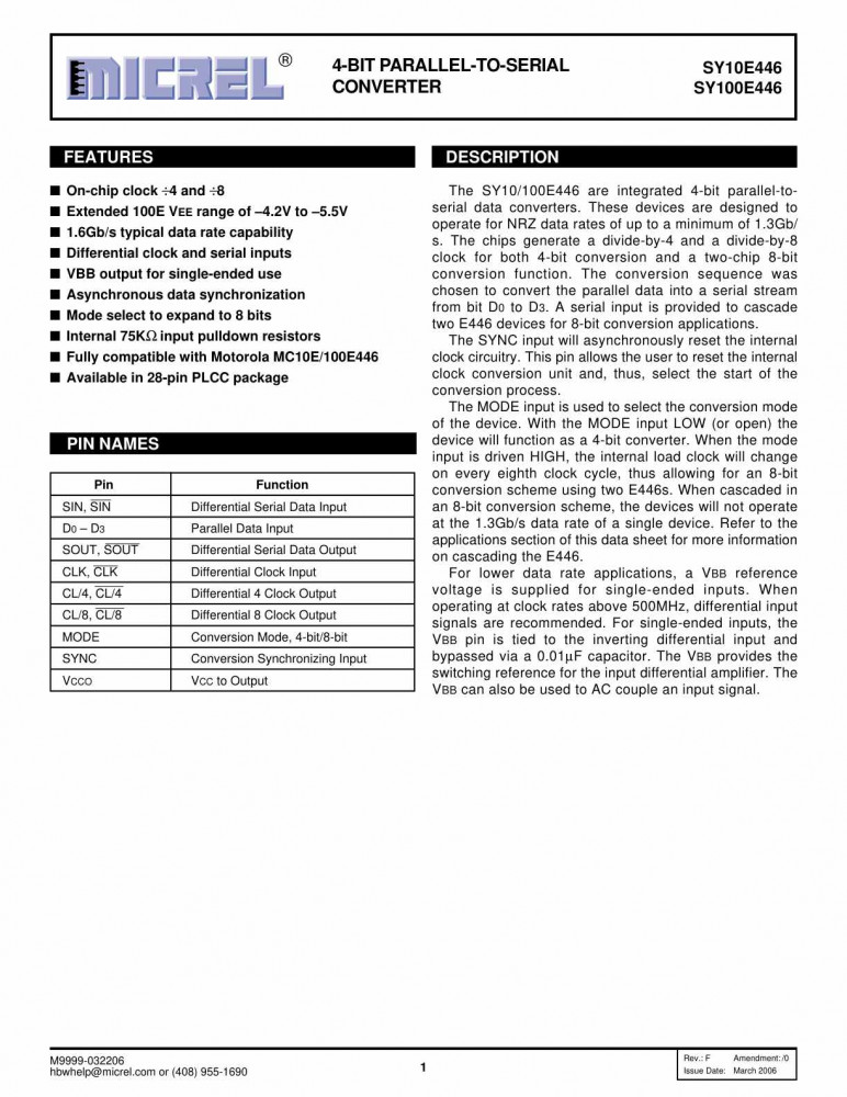 SY100E446JC datasheet page 1