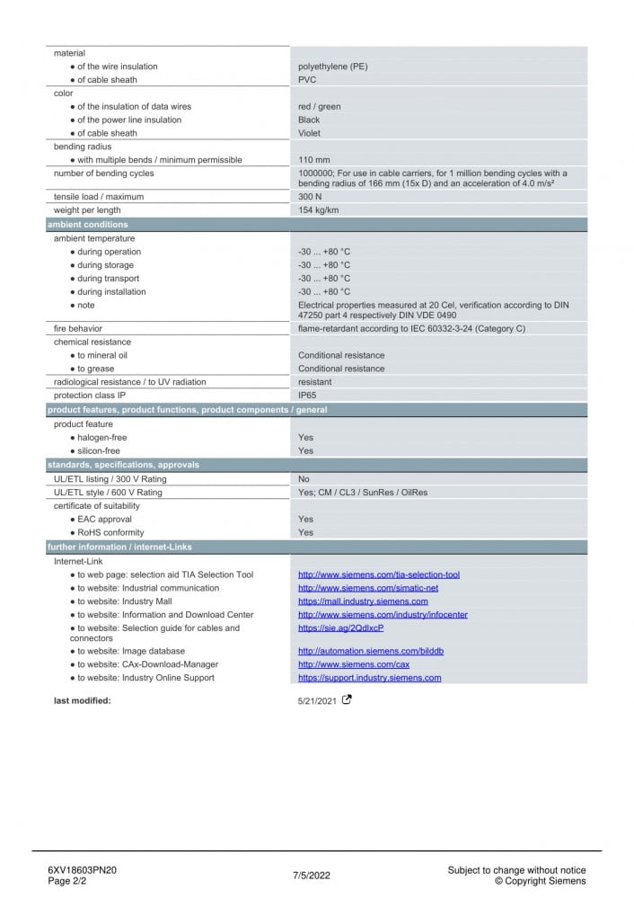 6XV18603PN20 technical document page 2