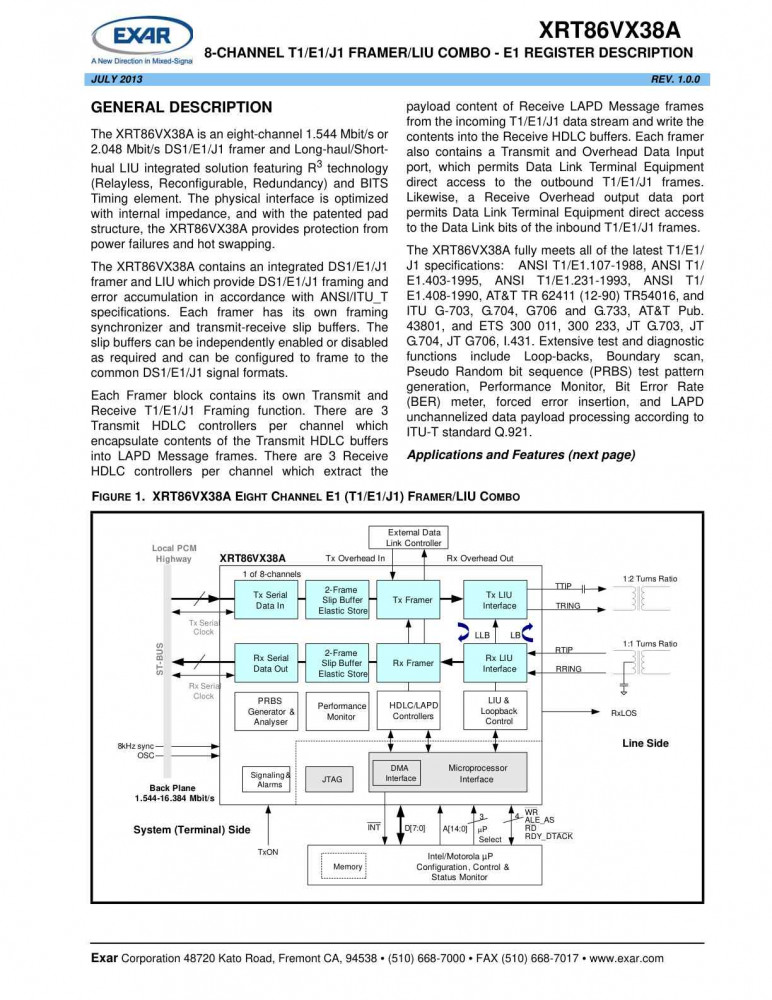 XRT86VX38A technical document page 1