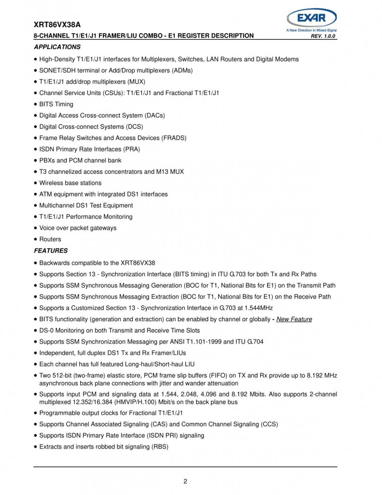 XRT86VX38A technical document page 2