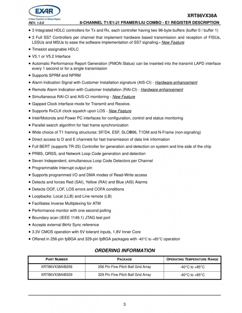 XRT86VX38A technical document page 3