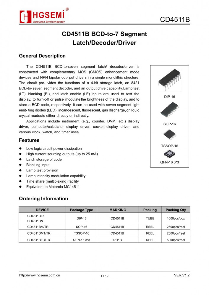 CD4511B datasheet page 1