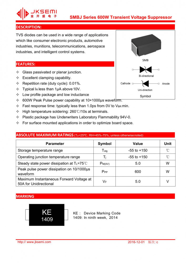 JKSEMI TVS diode datasheet page 1
