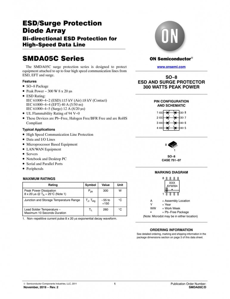 SMDA15CDR2G datasheet page 1