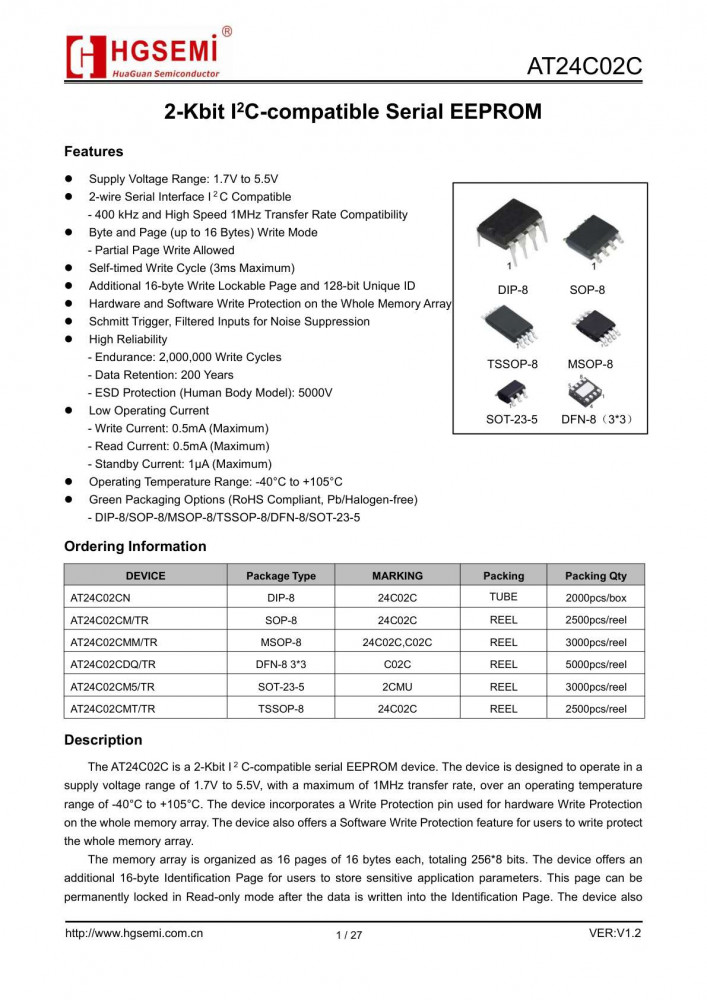 AT24C02C datasheet page 1