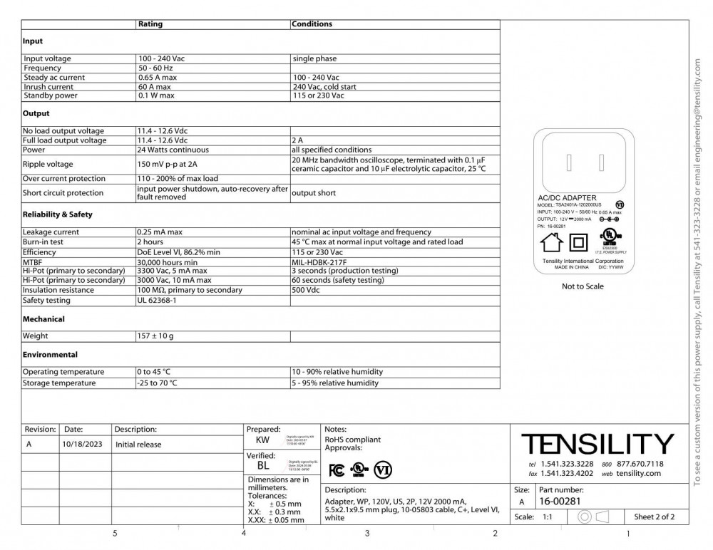 Tensility 16-00281 product drawing, page 2