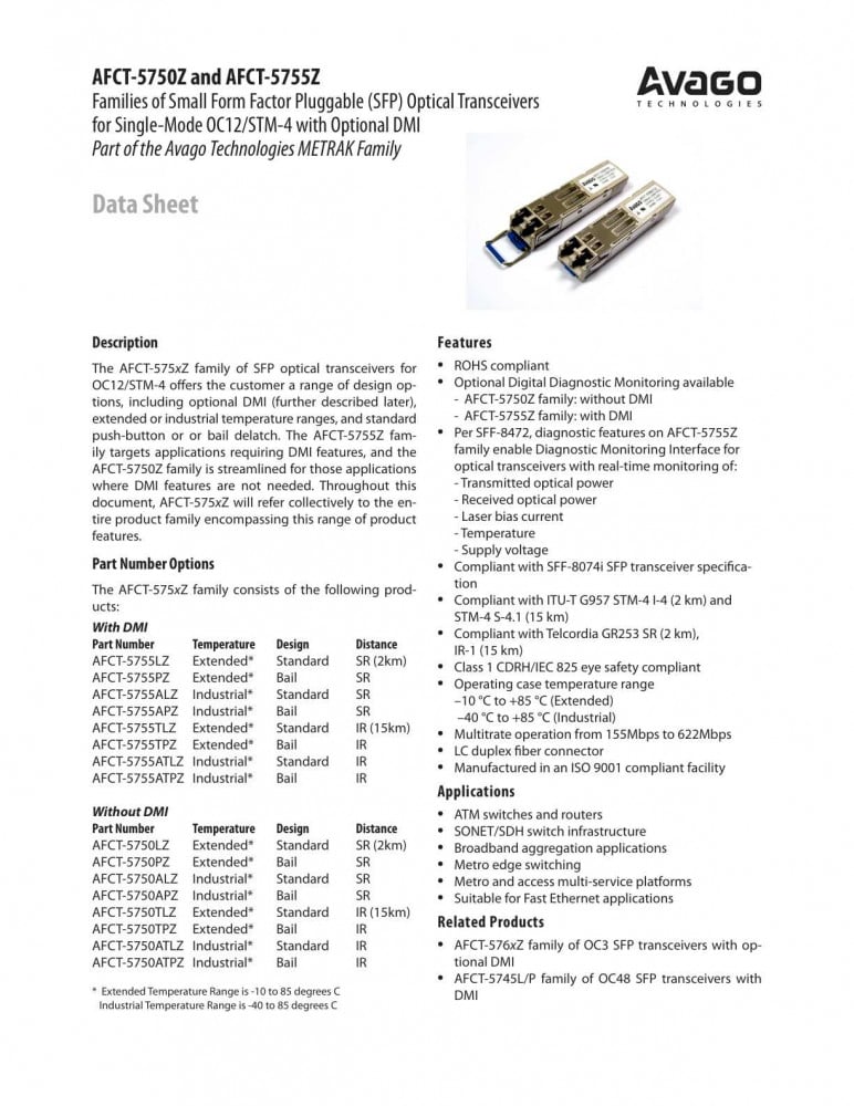 AFCT-5750LZ datasheet page 1