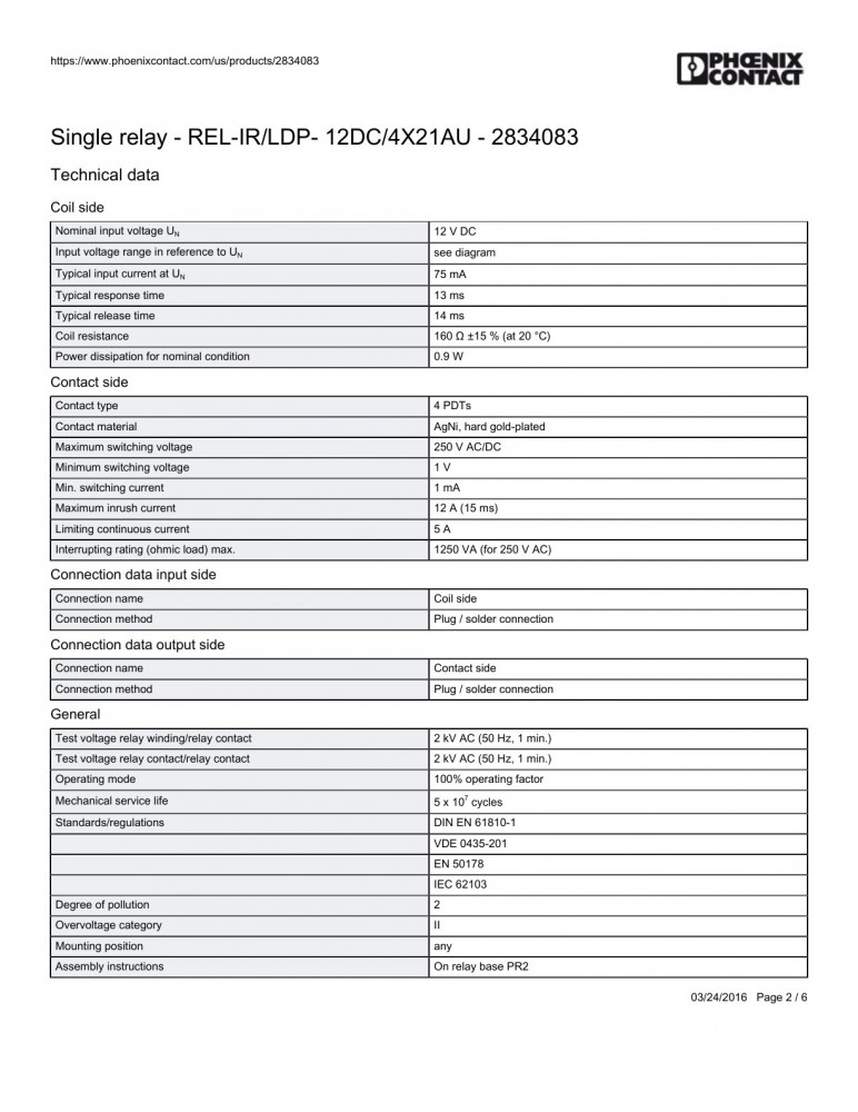 Phoenix Contact 2834083 technical document page 2