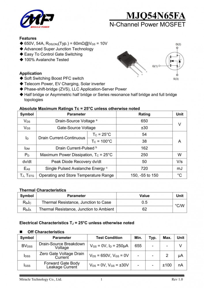 MJQ54N65FA datasheet page 1