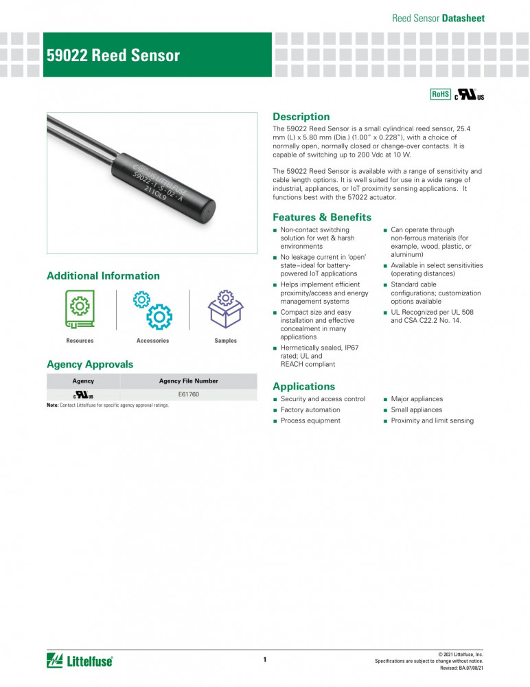 59022 reed sensor datasheet page 1