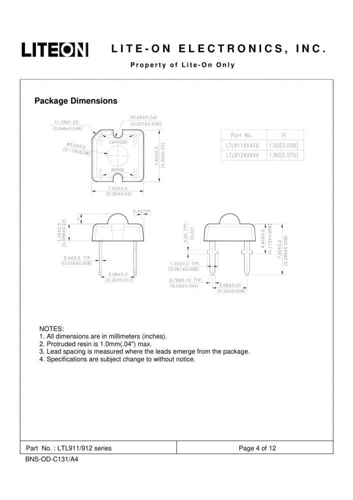 LTL912SYKSA datasheet page 4