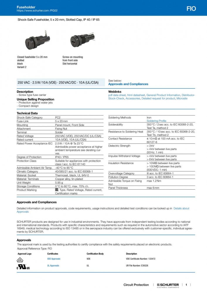 SCHURTER 0031.1361 datasheet page 1