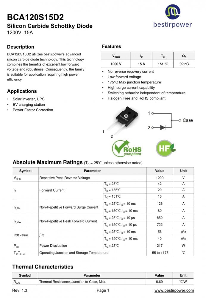 BCA120S15D2 datasheet page 1