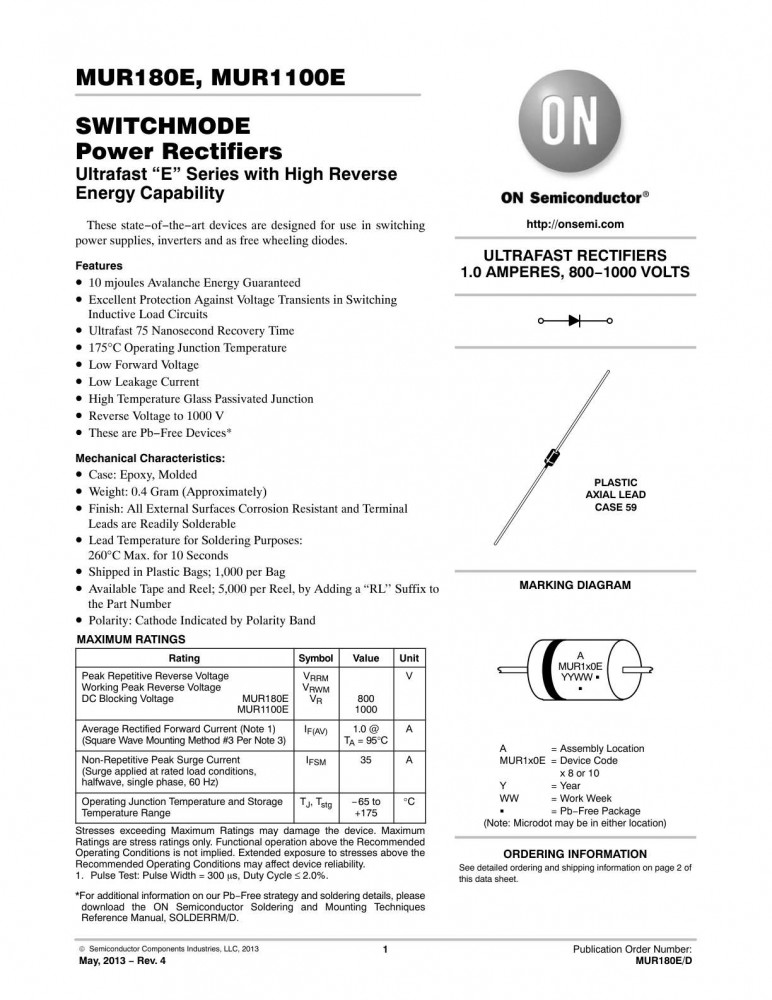 MUR1100ERLG datasheet page 1