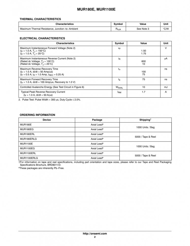 MUR1100ERLG datasheet page 2